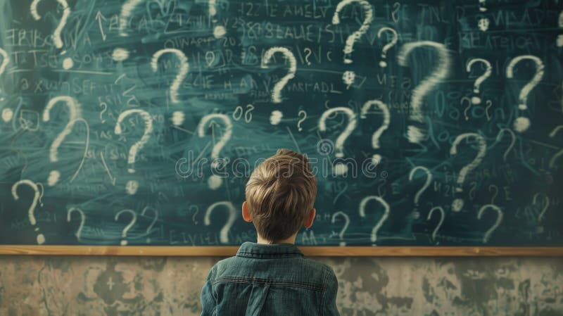 Child Facing Chalkboard Full of Questions Stock Photo - Image of mind ...