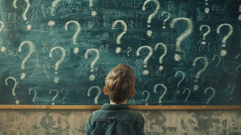 Child Facing Chalkboard Full of Questions Stock Photo - Image of mind ...