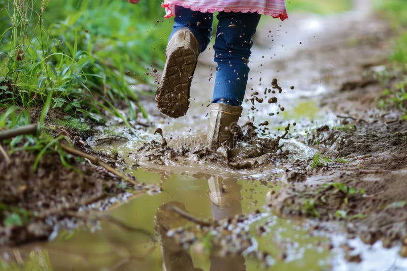 Child Stomping in a Big Mud Puddle on a Country Hike Stock Photo ...