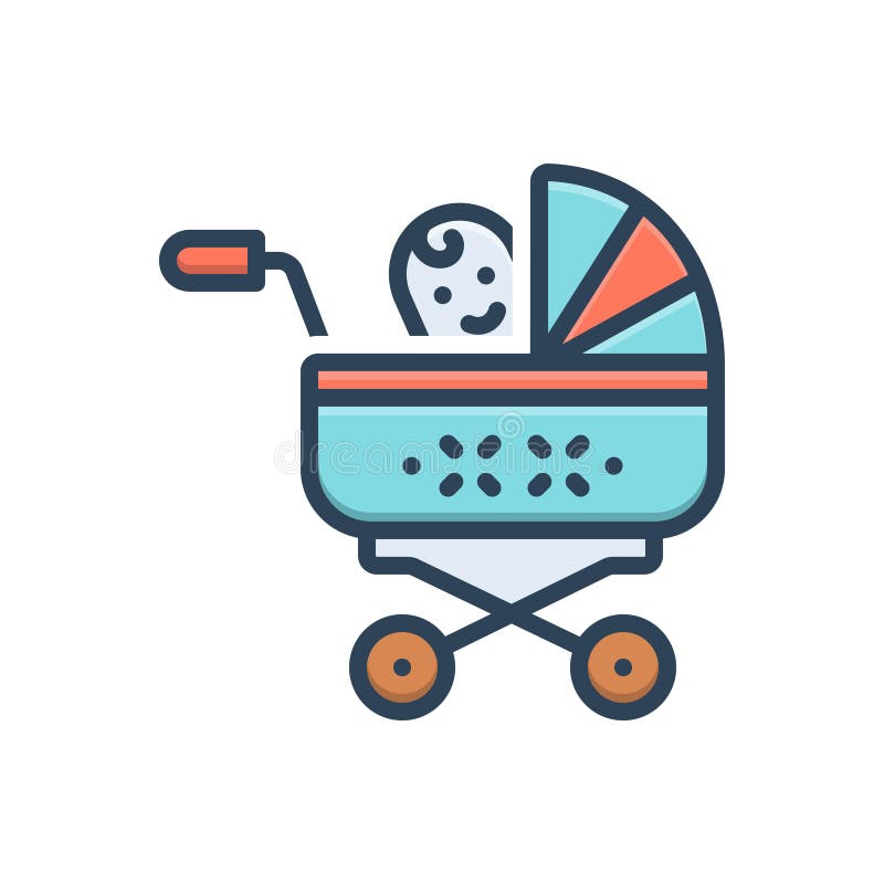 Color Illustration Icon for Child in Stroller, Child and Stroller Stock ...