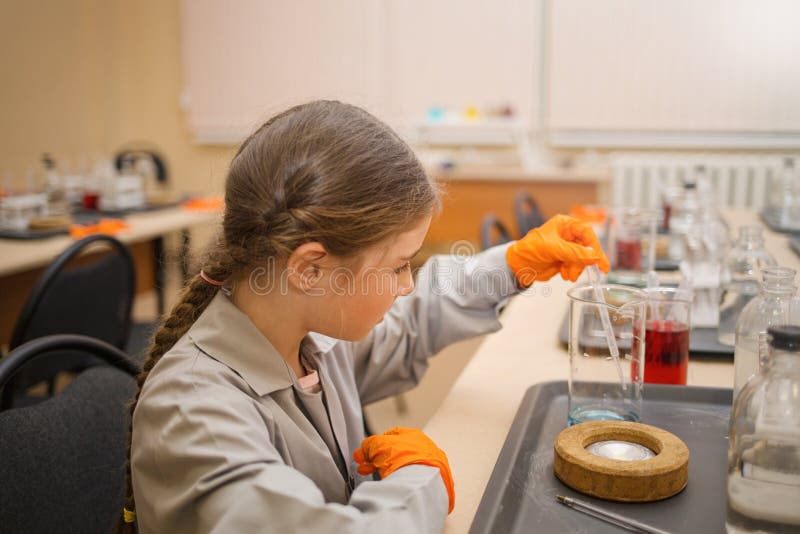 Chemistry Room In A Modern New School. Beautiful White Furniture With ...