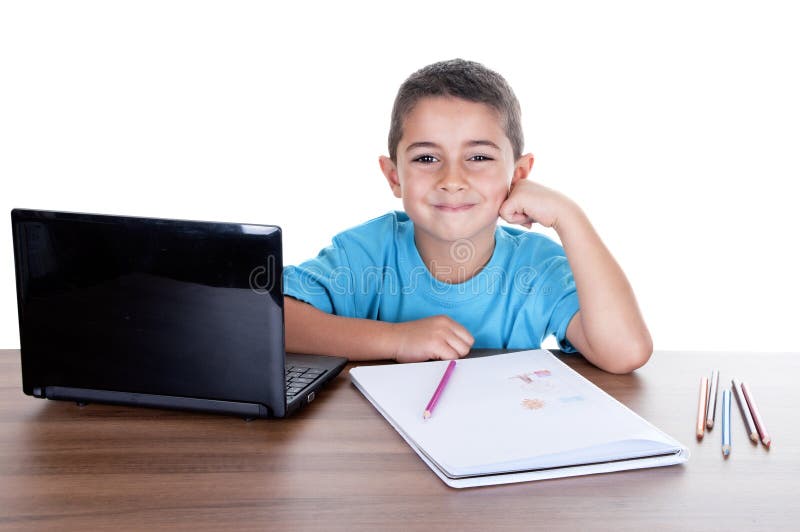 Child Studying with Computer Stock Photo - Image of young, sitting ...