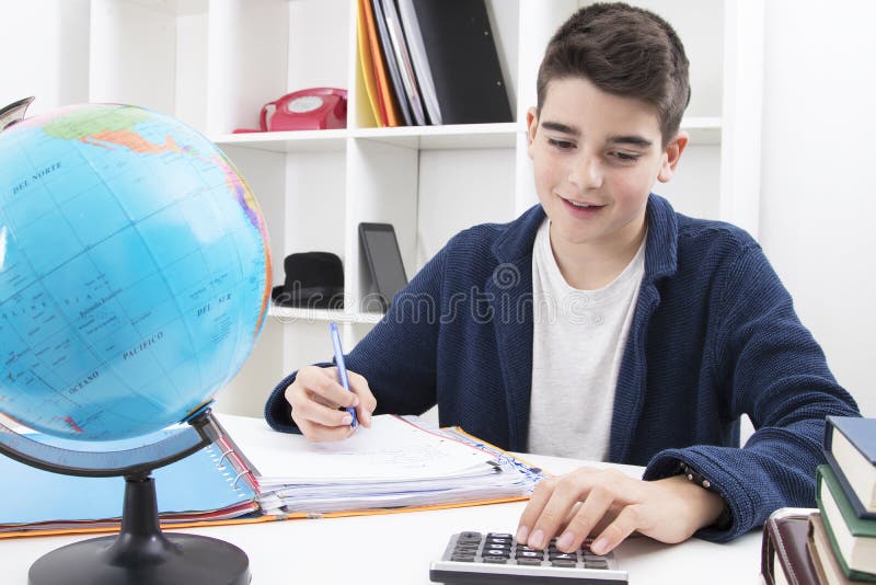 Child Studying at Home, at School Stock Image - Image of european ...