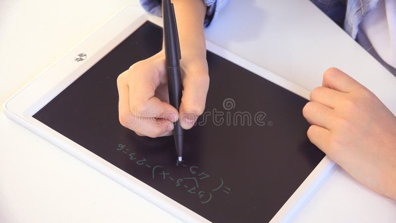 Child Studying on Tablet, Girl Writing in School Class, Learning Doing ...