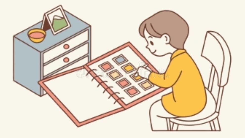 Child Studying with Textbook, Focused Learning, Vector Design ...