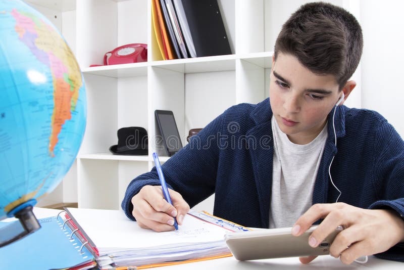 Child studying and writing stock photo. Image of kids - 97242098