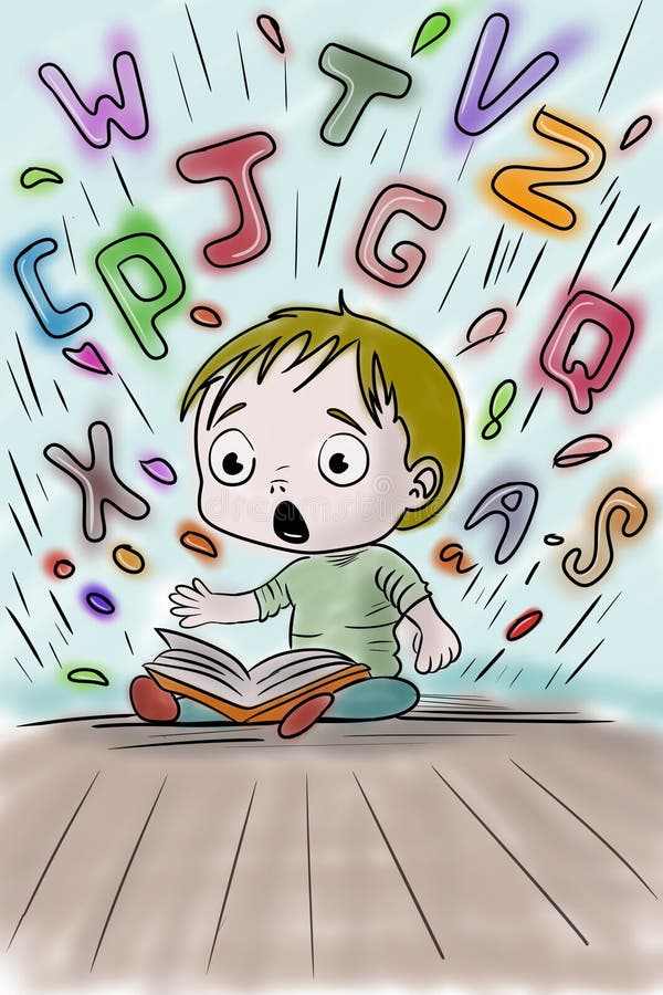 Child Suffering with Dyslexia is Having Difficulty in Reading a Book ...