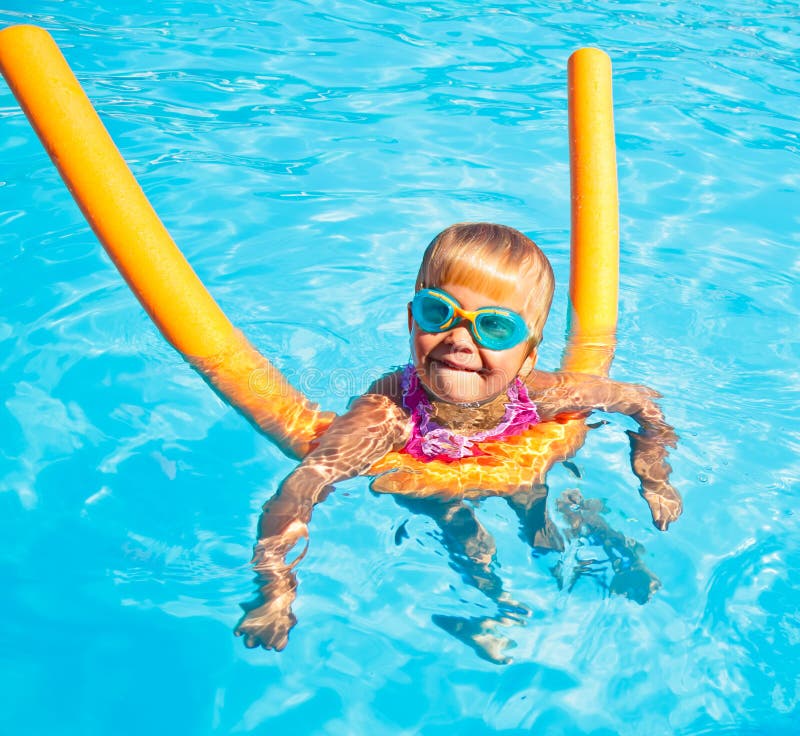 Child in Swimming Pool. Kids Swim. Water Play. Stock Image - Image of ...