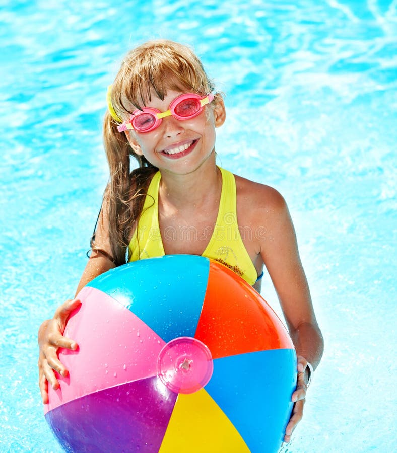 Child swimming in pool. stock image. Image of goggles - 25078233