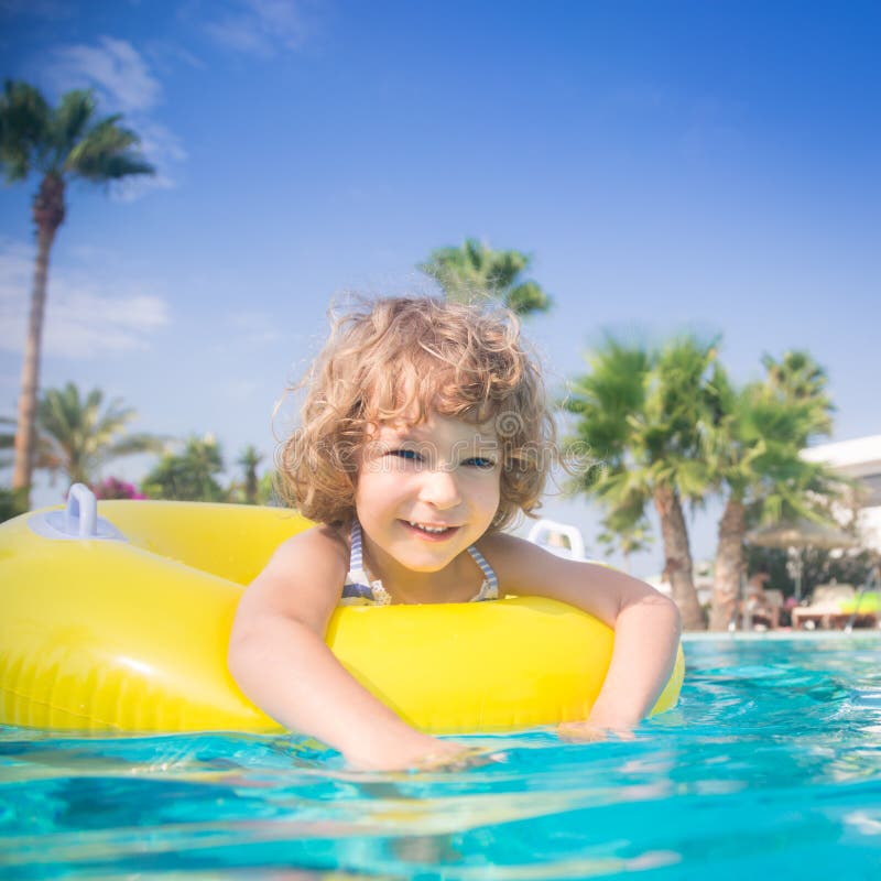 Child in Swimming Pool. Kids Swim. Water Play. Stock Image - Image of ...