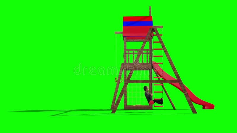 Child on Swing Playground Green Screen 3D Rendering Animation Vfx Stock ...