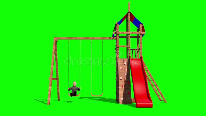 Child on Swing Playground Green Screen 3D Rendering Animation Vfx Stock ...