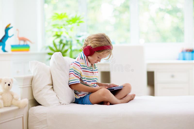 Child with Tablet Computer. Kids Study Online Stock Image - Image of ...