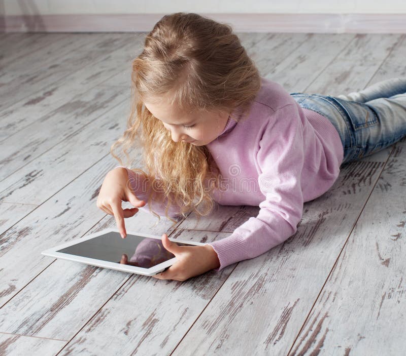 Child with Multimedia Tablet PC. Stock Image - Image of touching ...