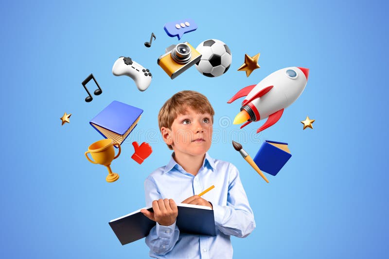 Child Take Note in Notebook, Different Social Media and Entertainment ...