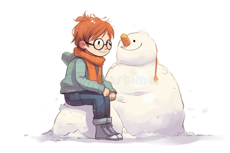 Child Takes a Break from Building a Giant Snowman Stock Photo - Image ...