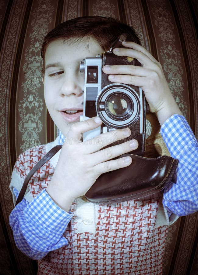 Child Taking Pictures with Vintage Camera Stock Photo - Image of retro ...
