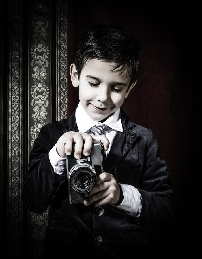 Child Taking Pictures with Vintage Camera Stock Photo - Image of ...