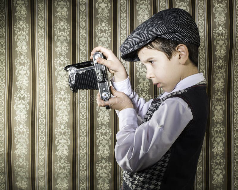 Child Taking Pictures with Vintage Camera Stock Photo - Image of lens ...