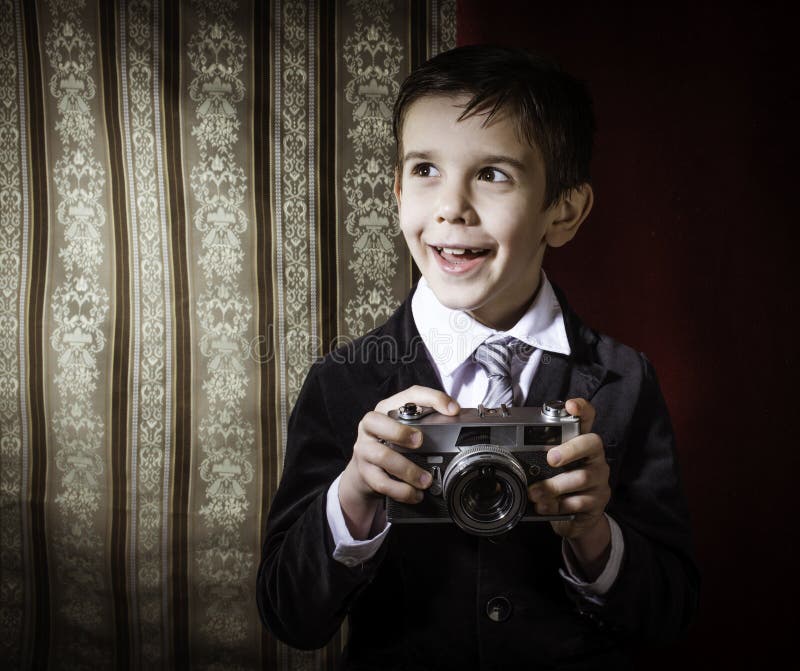 Child Taking Pictures with Vintage Camera Stock Photo - Image of ...
