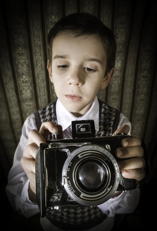 Child Taking Pictures with Vintage Camera Stock Photo - Image of ...
