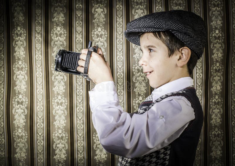 Child Taking Pictures with Vintage Camera Stock Photo - Image of ...