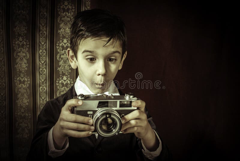 Child Taking Pictures with Vintage Camera Stock Photo - Image of white ...