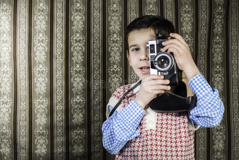 Child Taking Pictures with Vintage Camera Stock Photo - Image of ...