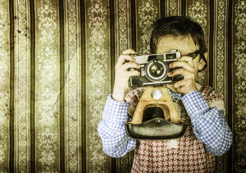 Child Taking Pictures with Vintage Camera Stock Photo - Image of ...