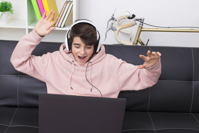 Teenager with the Computer Celebrating Success Stock Image - Image of ...