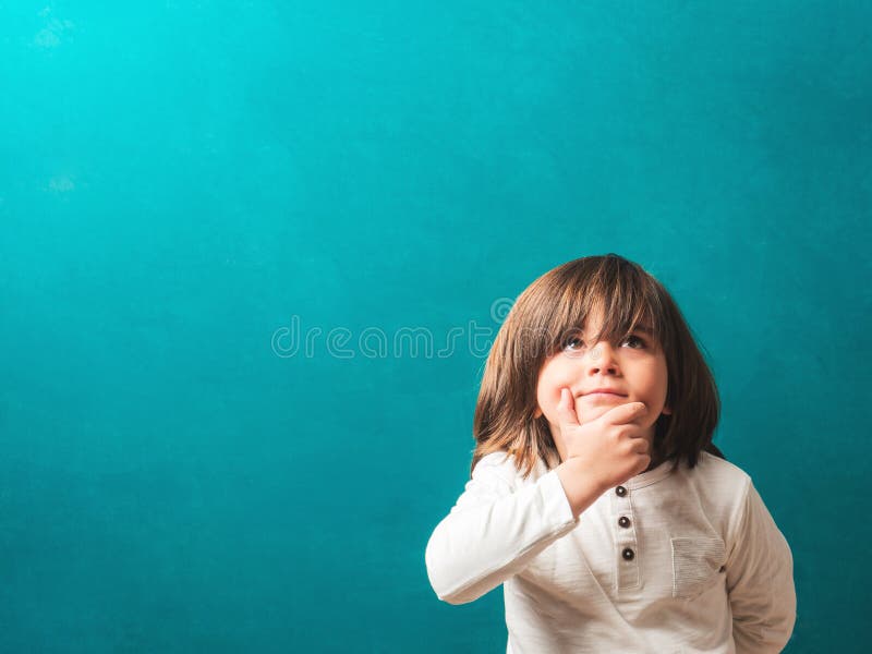 Child Thinking in Front of the Blackboard Stock Photo - Image of ...