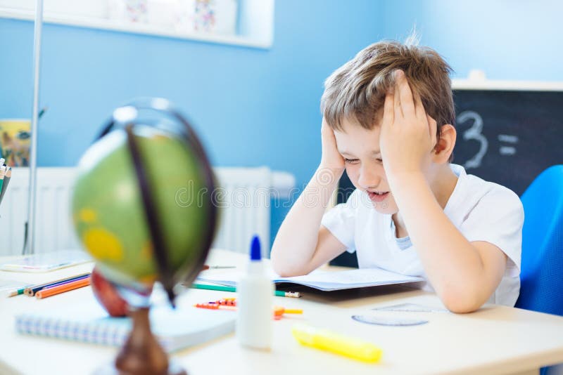 Child Thinking about Homework Solution Stock Image - Image of child ...