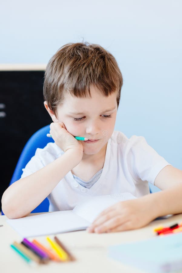 Child Thinking about Homework Solution Stock Image - Image of child ...