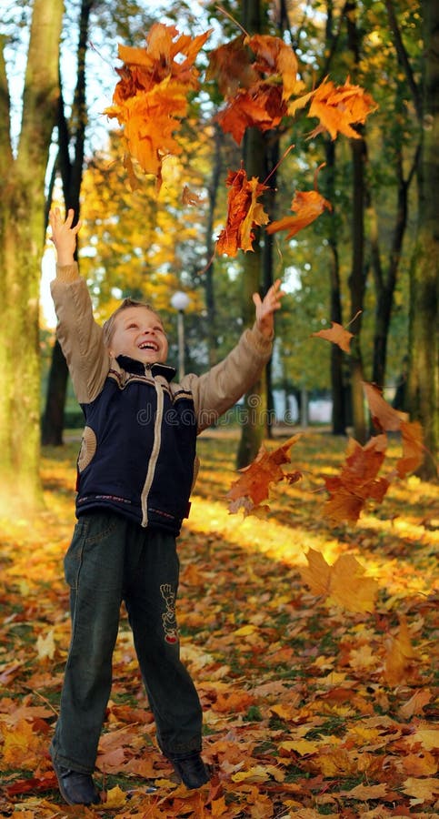 Child Throwing Autumn Leaves Stock Image - Image of hands, fall: 6689005