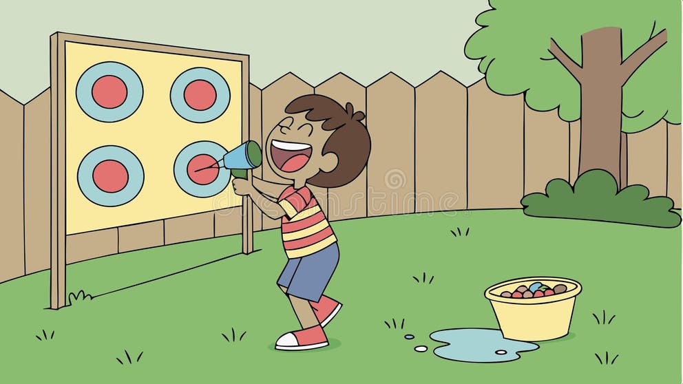 Child Throwing Balls at Target Board, Target Practice Game, Outdoor ...