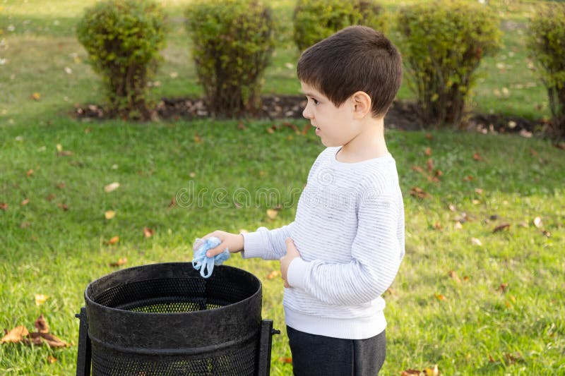 Child Throws Plastic Bag Trash Concept Garbage Recycling Reducing Waste ...