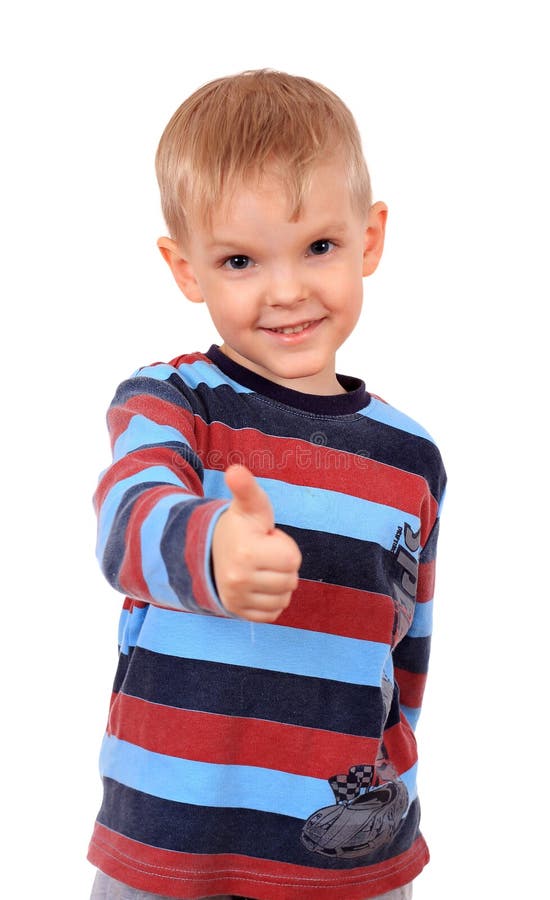 Smiling Child with Thumbs Up Sign, Isolated on White Stock Photo ...