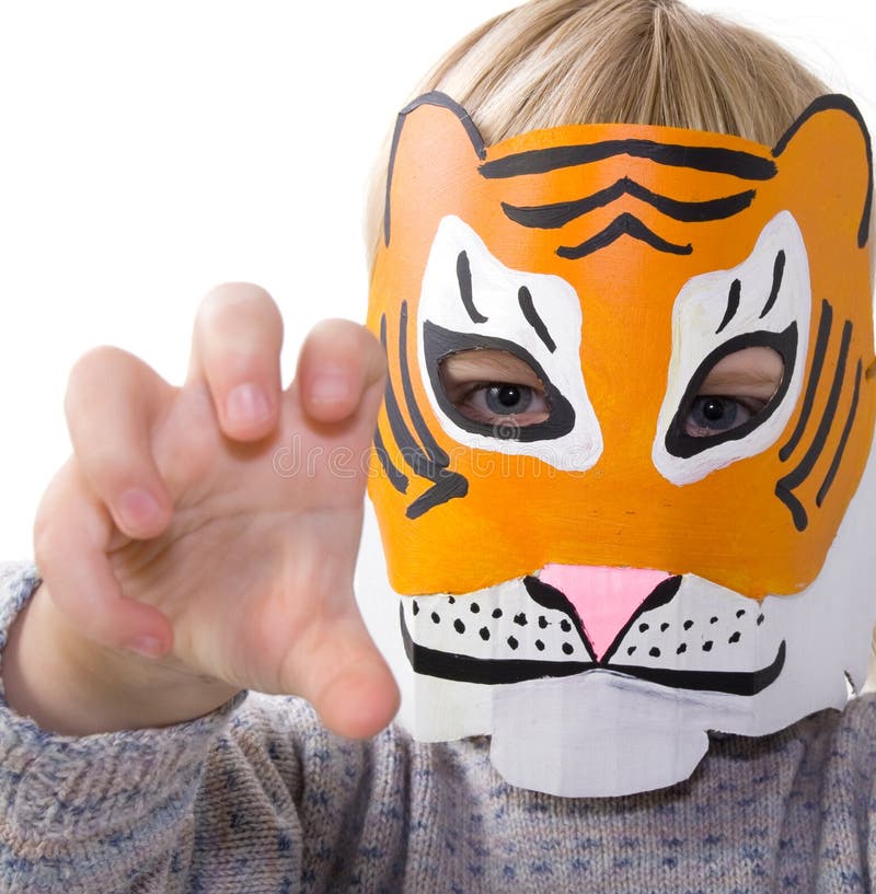 Child Tiger Mask Pretending Stock Photo - Image of color, pretending ...