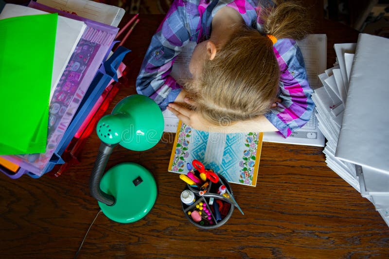 Tired Eyes of a Child Doing Homework , Writing and Learning Stock Image ...