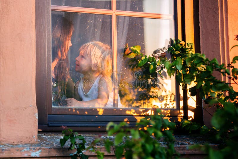 Child, Toddler Boy, Looking through Window Stock Image - Image of ...