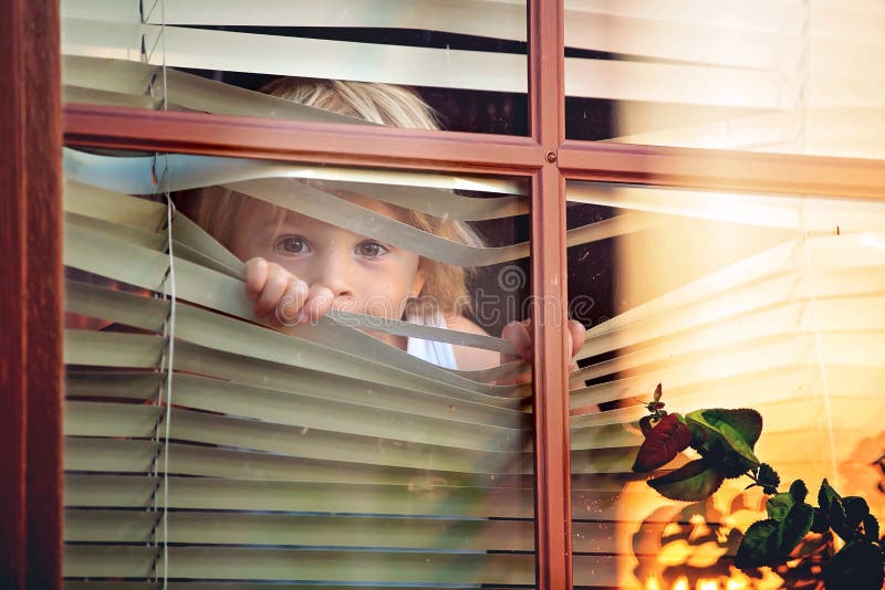 Child, Toddler Boy, Looking through Window Stock Photo - Image of ...