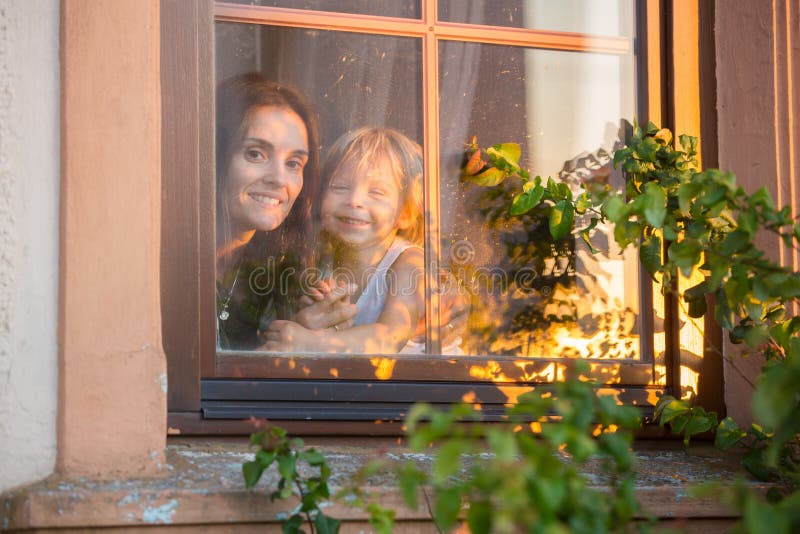 Child, Toddler Boy, Looking through Window Stock Photo - Image of ...