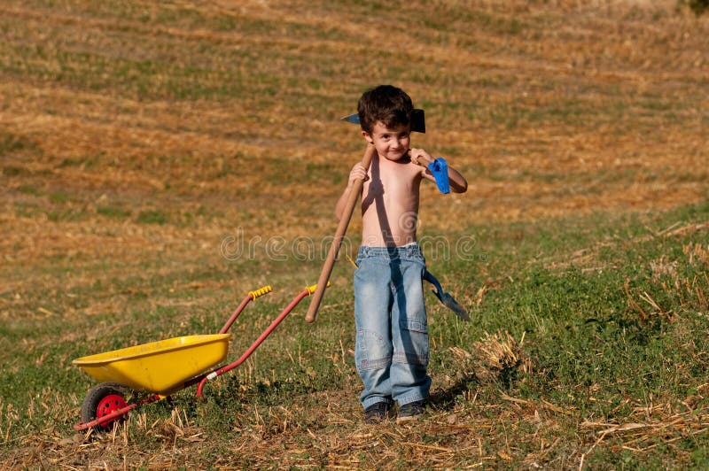 Child with Tools for Digging Stock Photo - Image of childhood, shovel ...