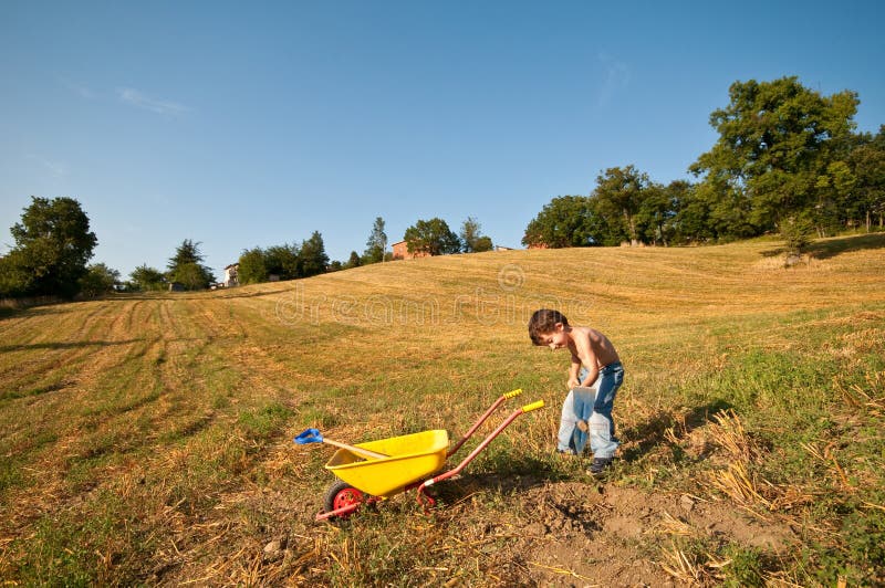 Child with Tools and Wheelbarrow Stock Image - Image of casual ...