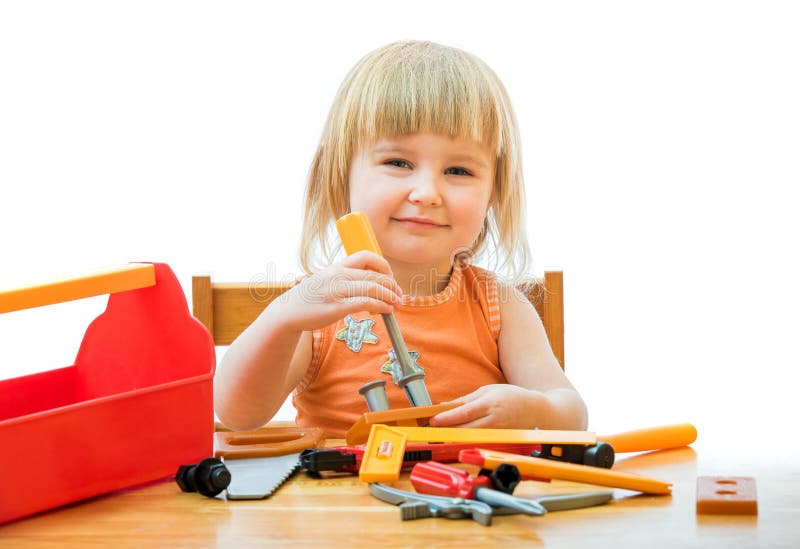 Child with toy tools stock photo. Image of blue, smile - 50750796