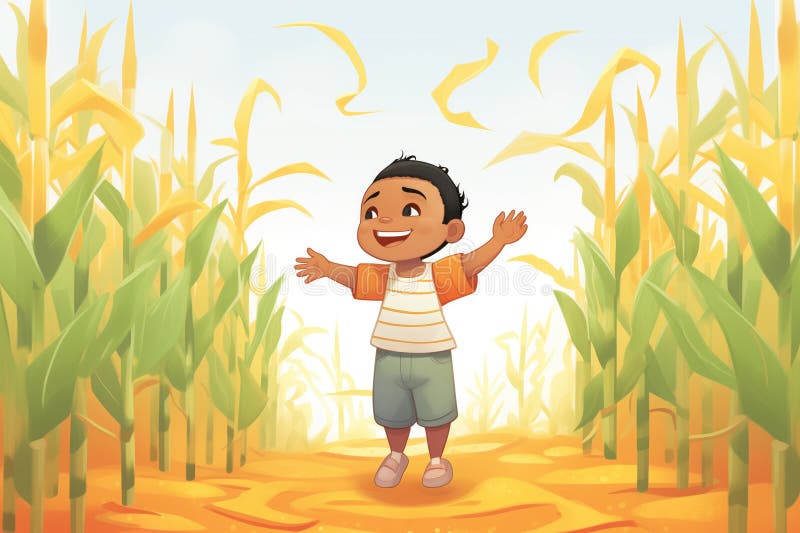Child Triumphantly Standing at the End of the Corn Maze Stock Image ...