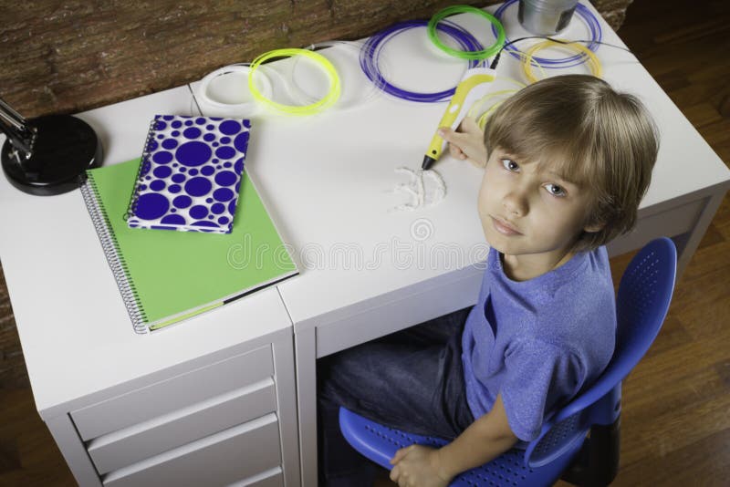 Child Using 3D Printing Pen. Boy Making New Item. Creative, Technology ...