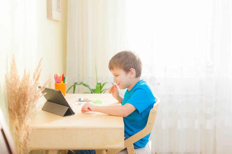Child Using Gadgets for Study. Education and Distance Learning Concept ...