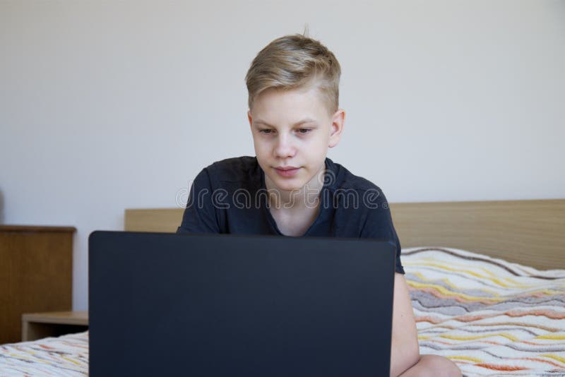 Child Using Gadgets To Study. Homework at Home Stock Image - Image of ...