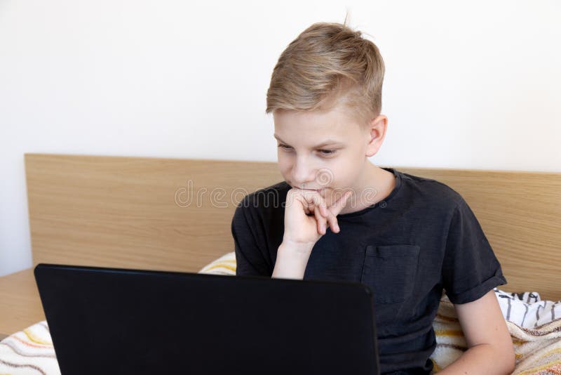 Child Using Gadgets To Study. Homework at Home Stock Photo - Image of ...